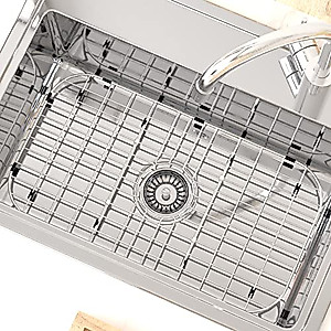SANNO Kitchen Sink Grate Stainless Steel Sink Protector for Kitchen Sink, Grid Sink Protector Kitchen Sink Rack for Bottom of Sink,Center Drain Sink Bottom Grid,25"L X 12.8"W