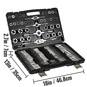 Happybuy 110Pcs Tap and Die Set, Include Metric Tap and Die Set M2-M18, Tungsten Steel Titanium Tap & Die Sets With Storage Case, Large Tap and Die Set For Cutting External & Internal Threads