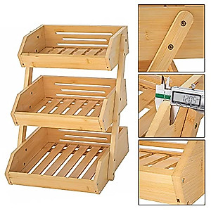 Large 3 Tier Bamboo Fruit Basket Stand for Kitchen Countertop – Fruit Holder – Perfect for Bread, Vegetables, Produce, Home Storage and Display