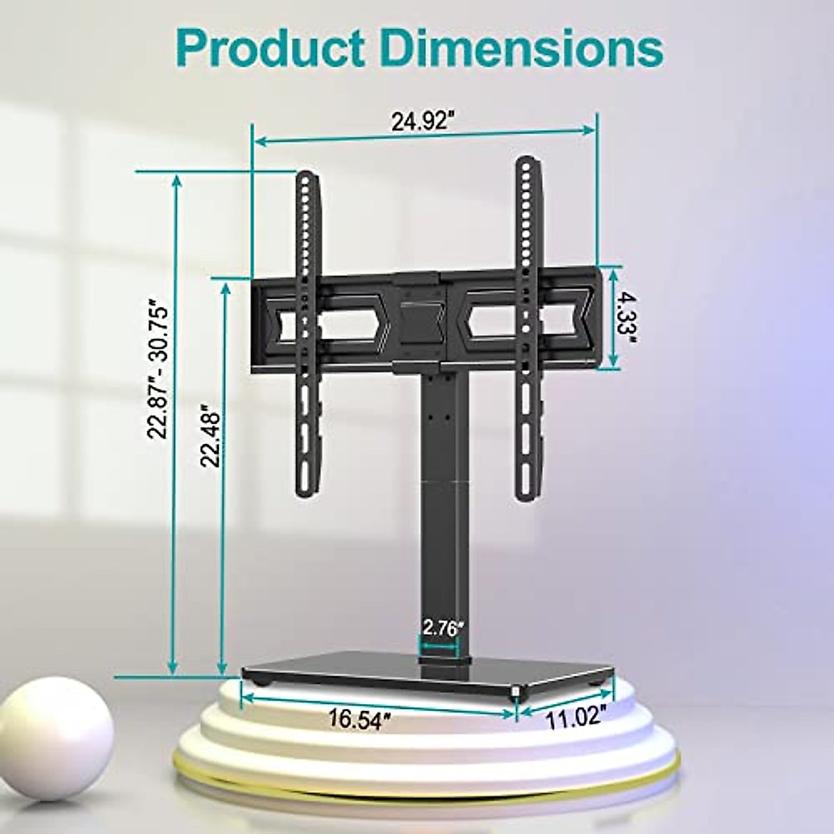 Universal TV Stand, Swivel TV Stand Base Fits Most 37 to 70 Inch LCD LED Screens, 9 Levels Height Adjustable Table Top TV Stand with Tempered Glass Base, Holds up to 88lbs, Max VESA 600x400mm