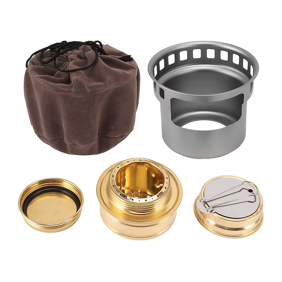 Alcohol Stove, Portable Aluminium Alloy Spirit Burner Easy to Hollow Bracket Sealing Ring with Storage Bag for Teapots(Grey)