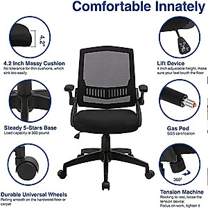 Nobofeeling Office Chair, Mesh Desk Executive Chair with 90° Flip-up Arms & Thick Cushion, Task Computer Home Chair with 5 Years Warranty, Black (Modern, Black) (Modern, Black)