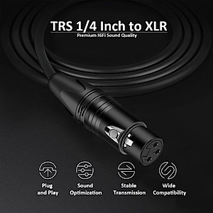 DREMAKE Balanced XLR to 1/4 Audio Cable, 20FT Jack 6.35mm (1/4 inch) TRS Male to XLR Female Signal Interconnect Mic Cable for Mixer, Audio Sound Consoles, Power Amplifier - Red