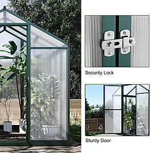 6x6 FT Greenhouse for Outdoors, Polycarbonate Greenhouse with Quick Setup Structure and Roof Vent, Aluminum Large Walk-in Greenhouse for Outside Garden Backyard, Green