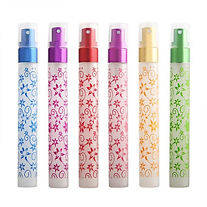 Enslz 6 PCS 10ml Flower Print Matte Refillable Empty Travel Glass Perfume Spray Bottle Atomizer Pump Sprayer Bottle Set