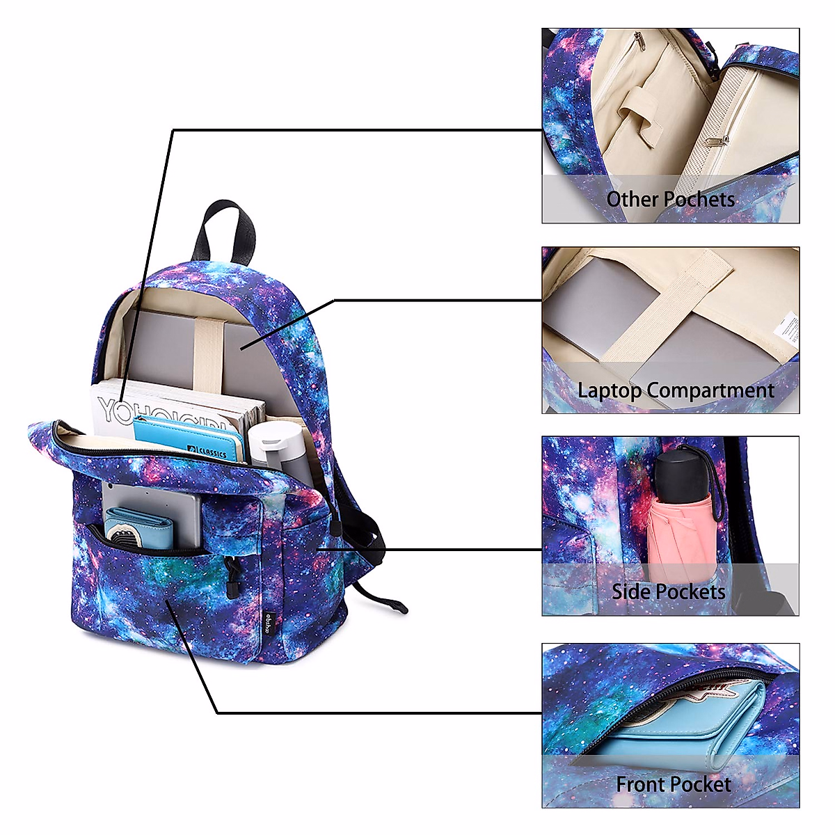 abshoo Lightweight Water Resistant Galaxy Backpacks For Teen Girls Boys School Bookbags (Galaxy D)