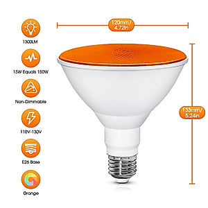 LED Par38 Flood Orange Light Bulb - 150W Equivalent Halloween Flood Lighting, 15W E26 Base Orange LED Lights, for Halloween Party Decoration, Porch, Home Lighting, Holiday Lighting Outdoor, 2 Pack
