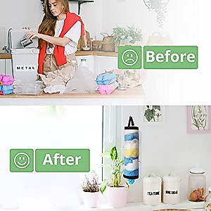 Kitchen Grocery Plastic Bag Holder and Dispenser, Waterproof Washable Wall Mount Folding Mesh Storage Bag 2 Pack Black, Recycling Grocery Pocket Containers