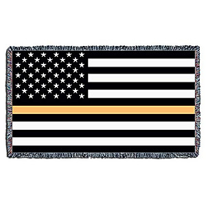Pure Country Weavers Police Department - Dispatcher - Yellow Thin Line American Flag Blanket - Gift Tapestry Throw for Back of Couch or Sofa - Woven from Cotton - Made in The USA (61x36)