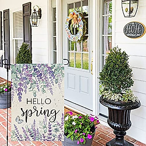 CROWNED BEAUTY Hello Spring Garden Flag Floral 12x18 Inch Double Sided for Outside Burlap Small Yard Holiday Decoration CF745-12