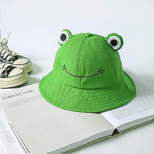 SAOROPEB Frog Hat for Adult Teens, Cute Bucket Hat, Cotton Funny Fisherman Men Women Green