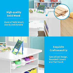 Mjkone Kids Art Table and 2 Chairs,Wooden Kid Craft Desk,Drawing and Painting Table Sets for Chirldren,Preschool Toddler Learning Furniture with Paper Roller,White