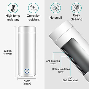 Portable Electric Kettle, 350ml Travel Kettle 304 Stainless Steel Mini Electric Kettle with Auto Shut off & Fast Boil 3-in-1 Portable Tea Kettle JAYWAYNE Travel Water Boiler/Heater/Warmer,White