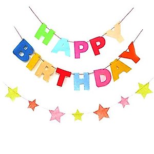 Honbay 1 Felt String Happy Birthday Party Banner and 1 String Colorful Star Banner
