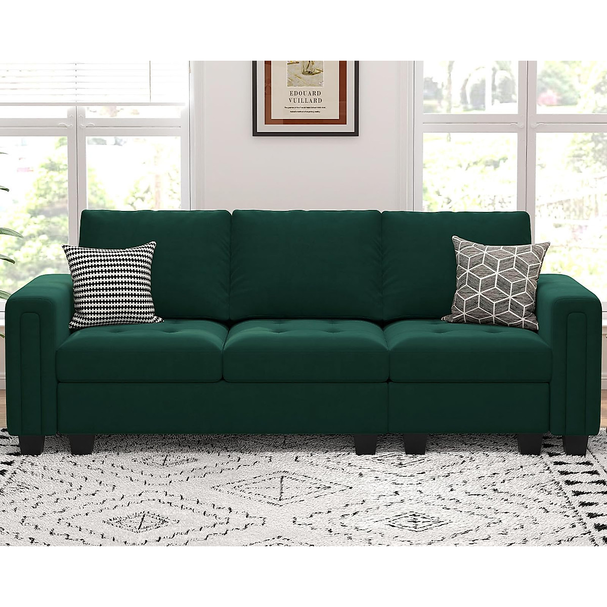Belffin Velvet Modular Sofa Couch 3 Seater Sofa Couch for Living Room Green