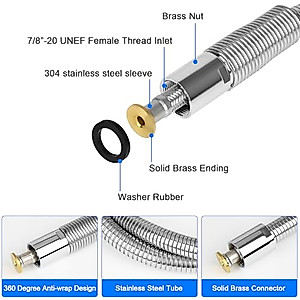 KWODE 60” Commercial Pre-rinse Sprayer Hose Replacement Parts for Pre Rinse Faucet, Flexible Stainless Steel Dish Spray Hose for Restaurant Industrial Kitchen Faucets