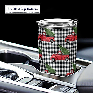 Yasala Christmas Tumbler Red Truck Black Plaid Insulated Coffee Cup Back to School Beverage Container Office Travel Mug with Straw and Lid 20oz Holiday New Year Gift