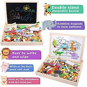 Lewo Wooden Educational Toys Magnetic Art Easel Animals Wooden Puzzles Games for Kids