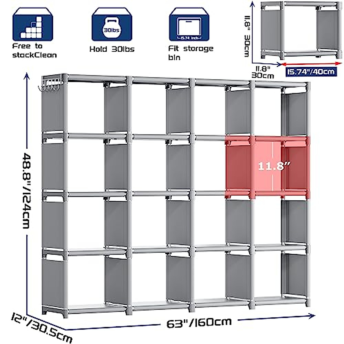 Mavivegue Book Shelf, 16 Cube Storage Organizer, DIY Bookcase, Metal Cube Bookshelf,Tall Book case for Bedroom, Living Room,Office,Closet Storage Organizer, Grey Cubicle Storage Rack