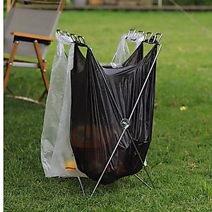 Trash Bag Holder, Outdoors Portable Trash Bag Rack, Durable Garbage Bag Shelf, Kitchen Stand Holder, Multifunctional Desktop Trash Bag Holder, Folding Garbage Holder Stand for Camping Picnic(Black)