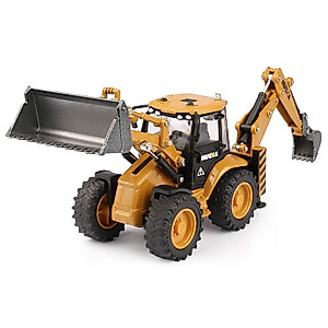 duturpo 1/50 Scale Metal Diecast Backhoe Loader Toy, Metal Play Construction Vehicles Trucks Toy for Boys