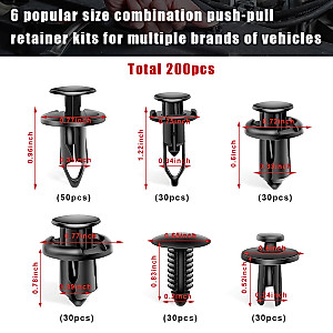Kewucn 200 Pcs Car Retainer Clips, Plastic Push Bumper Fastener Rivet Clips, Popular Sizes Door Trim Panel Fender Clips, Body Rivets Replacement for Most Cars
