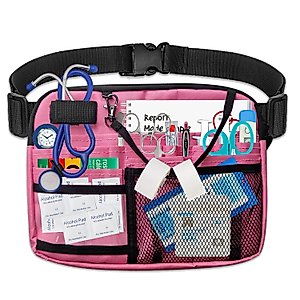 BOHEMIABY Professional Nurse Fanny Pack With Stethoscope Holder, Vet Tech Fanny Pack, Utility Storage for Bandage Scissors and Emergency Supplies Medical Bag, Nurse and Student Use(Pink)