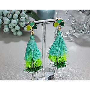 St Patrick's Day Earrings for Women, Shamrock Layered Tassel Earrings, Irish Green Clover Earrings for Women, St Patrick's Day Accessories, Bohemian Green Tassel Earrings