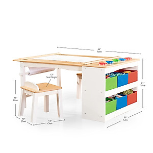Guidecraft Arts and Crafts Center: Kids Activity Table and Art Desk with Chairs and Craft Storage, Paper Roll, and Paint Cups | Toddler Art and Play Table - Kids Wooden Learning Furniture