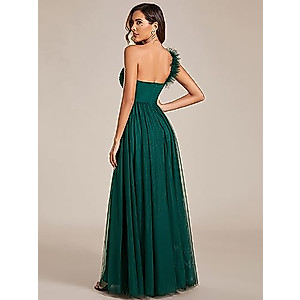Ever-Pretty Women's Elastic Waist One Shoulder Plaeted A-line Flowy Maxi Bridesmaid Dresses Ball Gowns Green US10