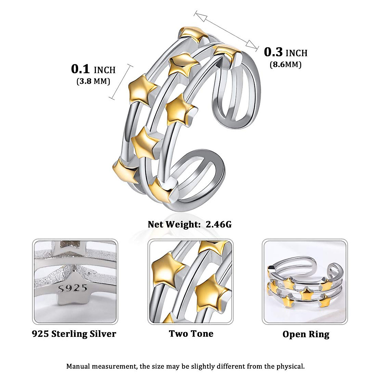 ChicSilver 925 Sterling Silver Star Ring Stacking Engagement Ring for Women Promise Ring Size 6-12