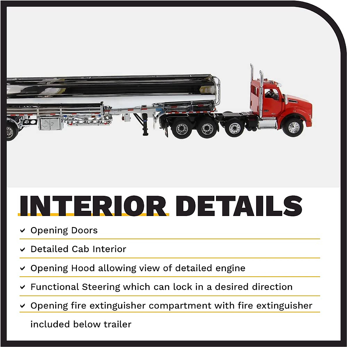 Diecast Masters Kenworth T880 SBFA Tractor Truck - Red | DayCab Pusher-Axle Tandem Tractor with Heil FD9300/DT-C4 Petroleum Trailer | 1:50 Scale Model Semi Trucks | Diecast Model 710102