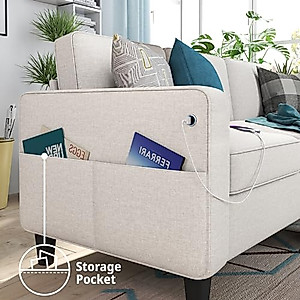 Sunrise Coast Sectional L Shaped Living Room Modular USB+Type-C Charging Port 3 Seater Couches with Removable Storage Ottoman Small Sofa 78", Beige