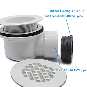 Low Profile Shower Drain, 1.5" Side Outlet Drain Assembly with Perforated Strainer, for 1.5" Replacement Shower Base PVC Drain and Side Outlet Drain