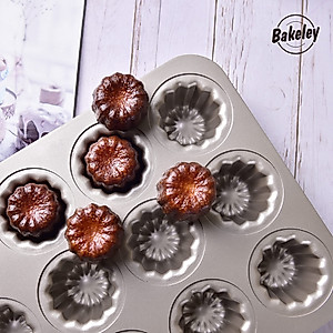 Bakeley 12 Canele Mold Cake Pan Non-Stick Canele Muffin Bakeware Cupcake Pan for Oven Baking (Champagne Gold)