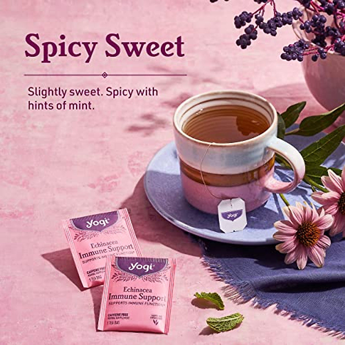 Yogi Tea - Echinacea Immune Support (6 Pack) - Supports Immune Function with Elderberry and Mullein - Caffeine Free - 96 Organic Herbal Tea Bags