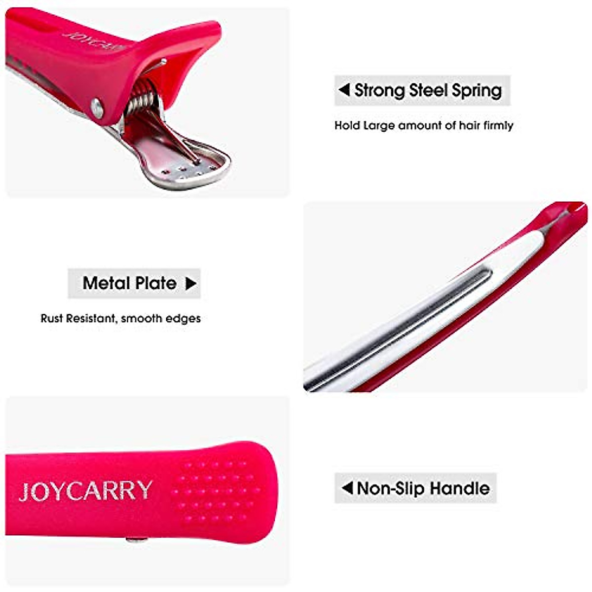 6 Professional Hair Clips for Women Styling Sectioning, Non-Slip Dividing Duckbill Hair Clips with Silicone Band, No Crease Hair Clips - Salon and Home Hair Cutting Styling Accessories (Pink)