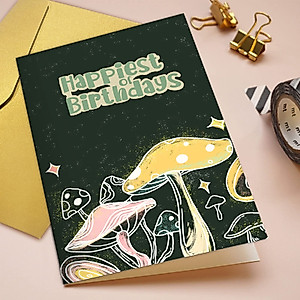 Qiliji Vintage Mushroom Birthday Card, Birthday Greeting Card for Him Her, Happiest of Birthdays