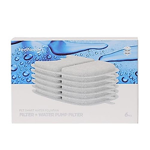 FEELNEEDY 6 Pack Cat Water Fountain Filter & 6 Pack Pump Filter Sponges Replacement, Pet Water Fountain Filter for 135 fl oz/4L Cat Water Fountain (YPD-C004P,YPD-C004S)
