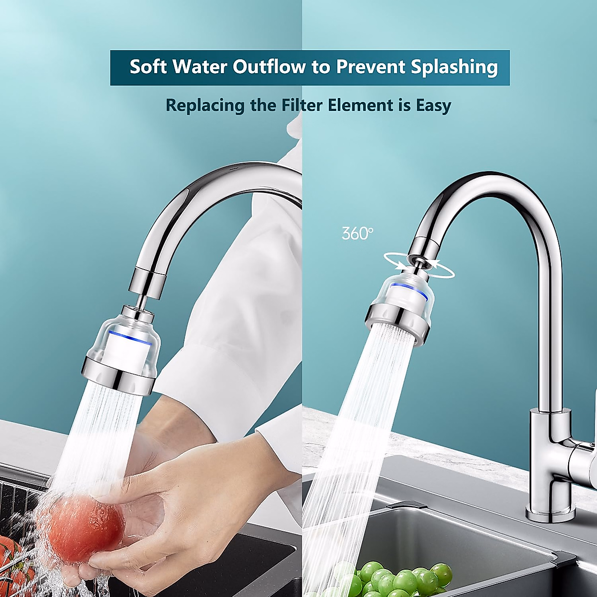 Faucet Extension Replacement Part for Kitchen, Bathroom, Anti-Splash, Water Saving (Faucet with Filter) Swivel Tap Water Purifier Filtration