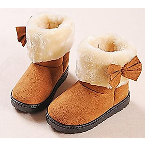 DADAWEN Baby's Girl's Toddler Fashion Cute Bowknot Fur Lining Princess Warm Snow Boots Brown US Size 6.5 M Toddler