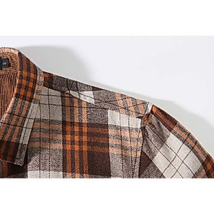 SSLR Flannel Shirt for Men, Long Sleeve Button Down Shirt Plaid Casual (Large, Khaki)