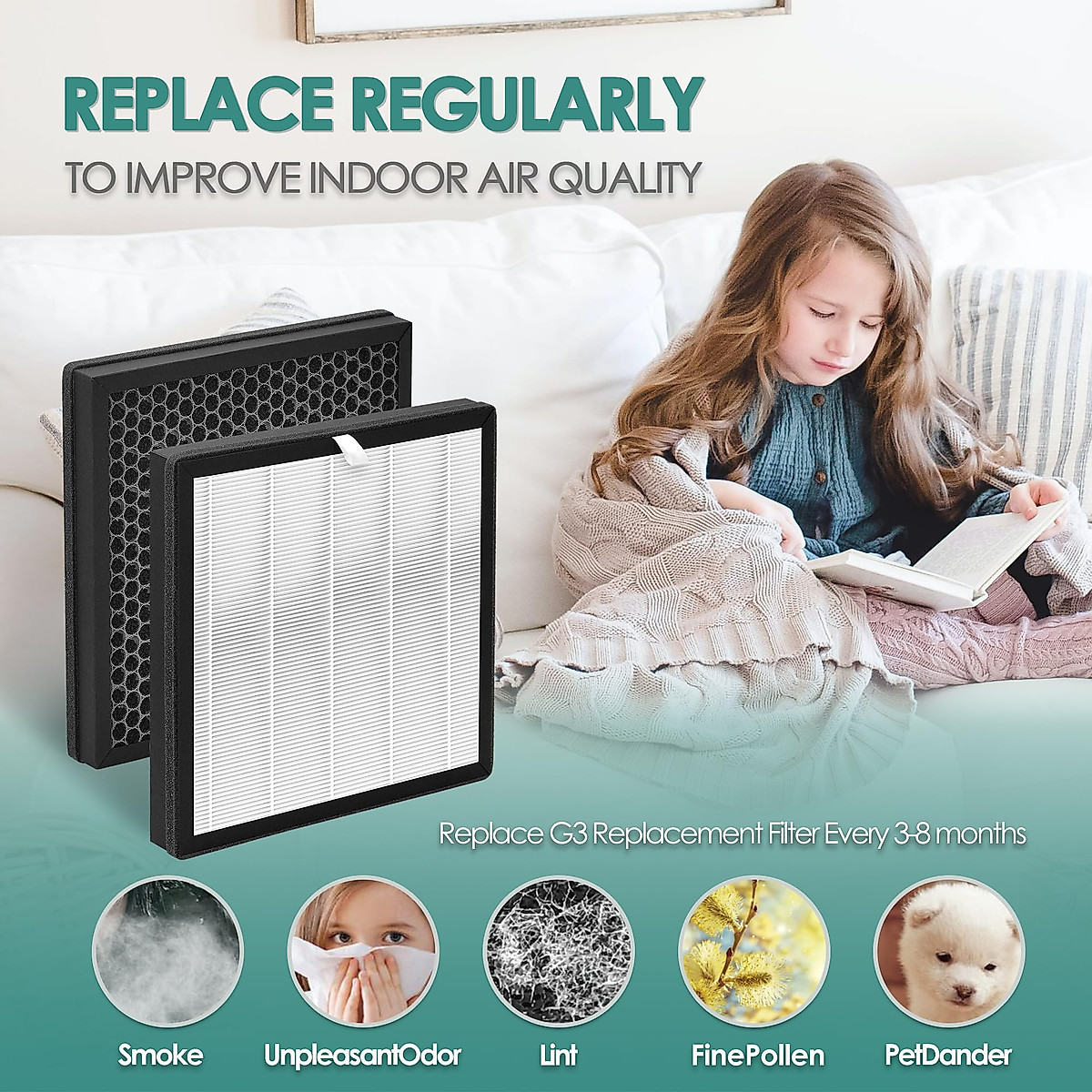 G3 H13 HEPA Filter Replacement Compatible with AMEIFU Air Purifier Replacement Filter for AMEIFU Air Purifier G3 Sferf-30 FXAP2W and Vewior Air Purifier Filter Replacement A3, Tailulu HQZZ-260, 1-Pack