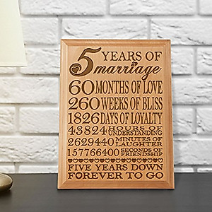KATE POSH - 5th Anniversary Engraved Natural Wood Plaque, 5th Wedding for Her, for Him, for Couple, 5 Years of Marriage, 5 Years Together as Husband & Wife
