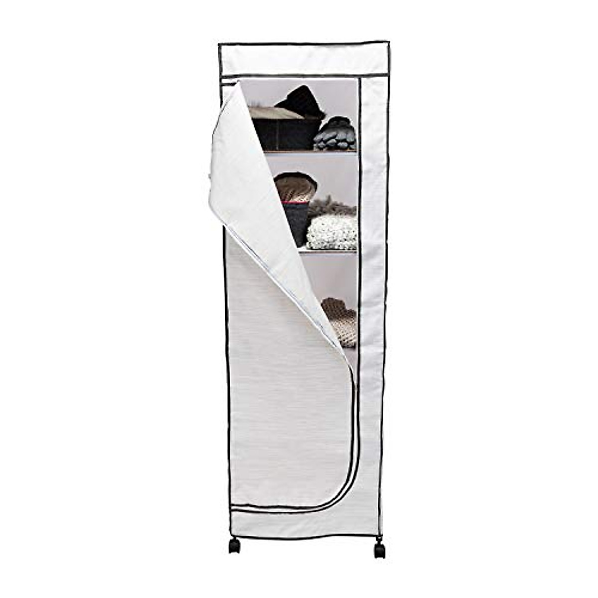Organize It All 5 Tier Portable Wardrobe Storage Closet Tower | Dimensions: 20" x 12" x 65" | 5 Tier | Space Saving | Durable | Closet Accessories | Grey