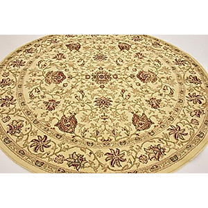 Unique Loom Voyage Collection Traditional Oriental Classic Intricate Design Area Rug, Round 6' 1" x 6' 1", Ivory/Tan