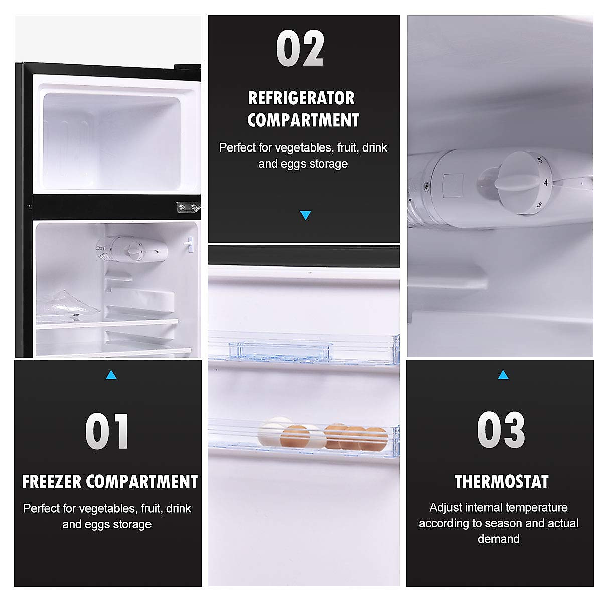 GOFLAME Compact Refrigerator, 3.4 cu. ft. Mini Cooler Fridge with Removable Glass Shelves, Adjustable Thermostat, Freestanding Fridge with Top Door Freezer for Dorm, Office, Apartment Use (Black)