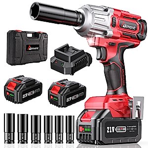 Aiment 590 Ft-lbs/800Nm Cordless Impact Wrench 1/2 inch, 3000RPM Brushless Impact Gun w/ 2 * 4.0Ah Li-ion Battery, Fast Charger, 6 Sockets, Electric Impact Wrench for Car Home Truck Tractor AM800
