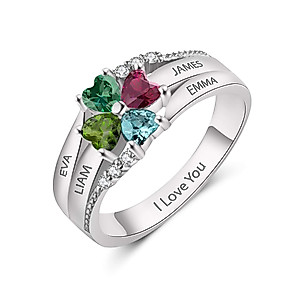 GLAMCARAT Sterling Silver Personalized Ring for Women Engraved Women’s birthstone Ring with 4 Stones –Name Rings Personalized –Promise Ring, Engagement, Anniversary