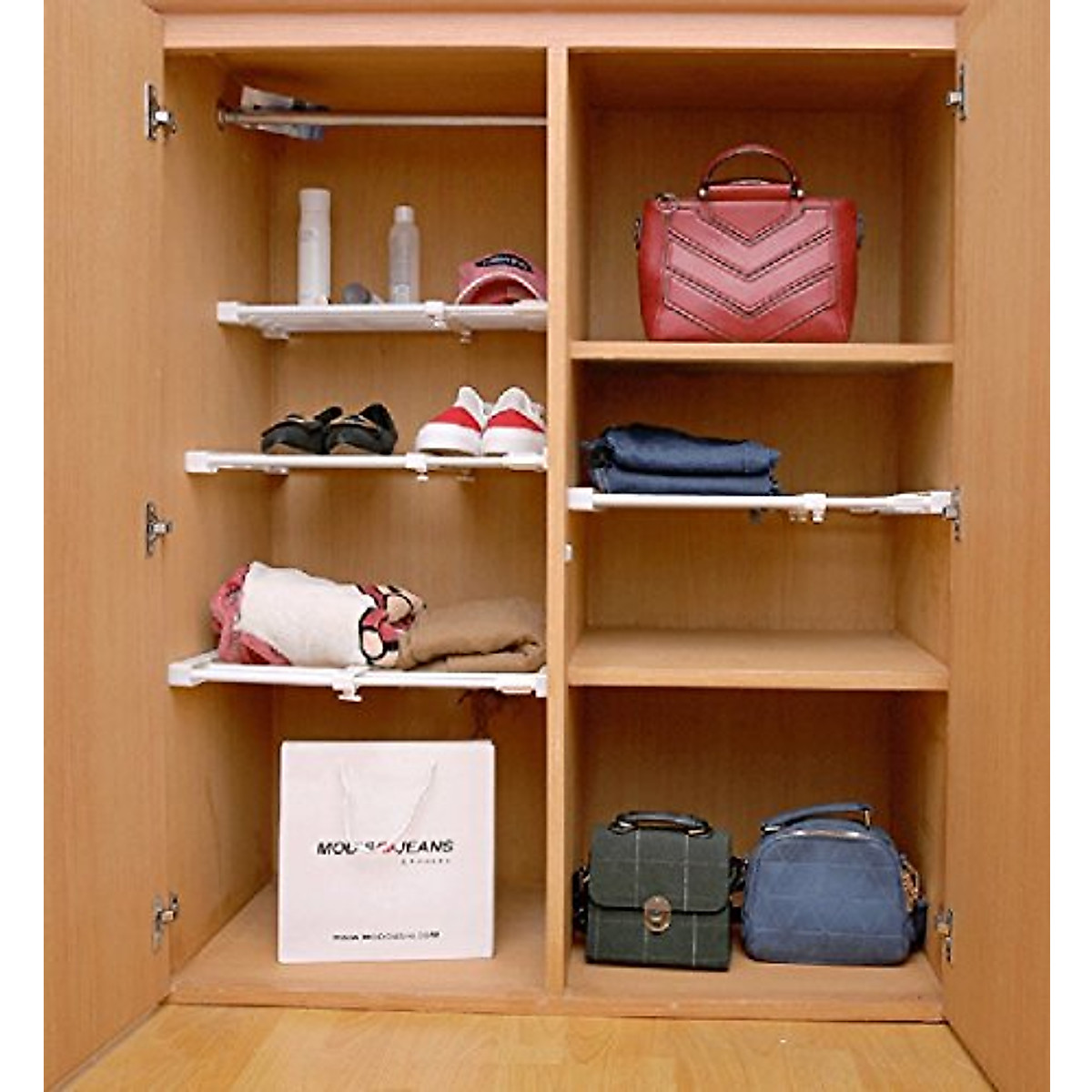 Haotfire Adjustable Scalable layered separator wardrobe kitchen bathroom storage rack clothing racks toy storage rack (XL, White)